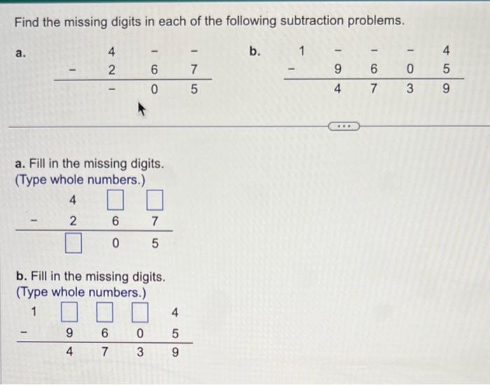 Solved Find the missing digits in each of the following | Chegg.com
