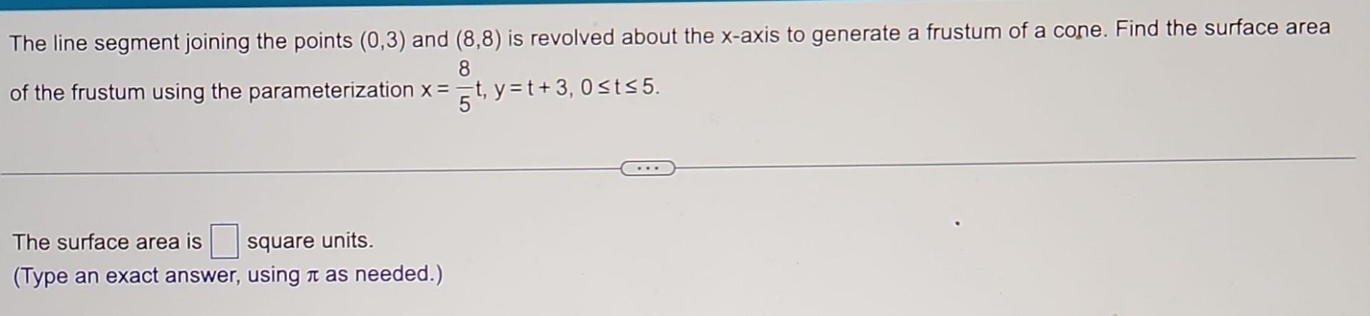 Solved The line segment joining the points (0,3) and (8,8) | Chegg.com