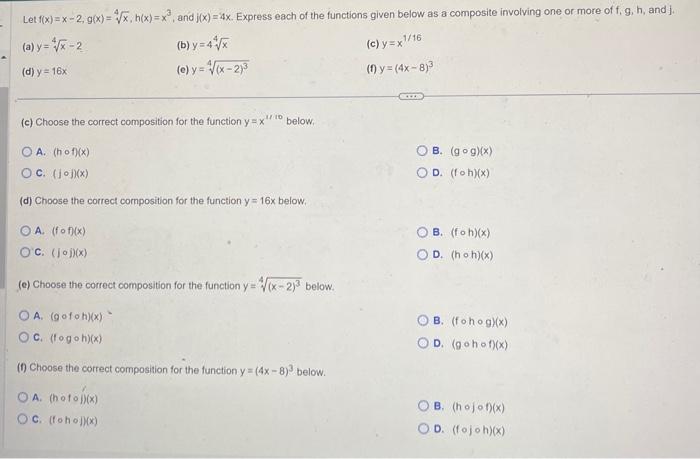 Solved Let f(x)=x−2,g(x)=4x,h(x)=x3, and j(x)=4x. Express | Chegg.com