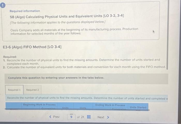 Required information SB (Algo) Calculating Physical | Chegg.com