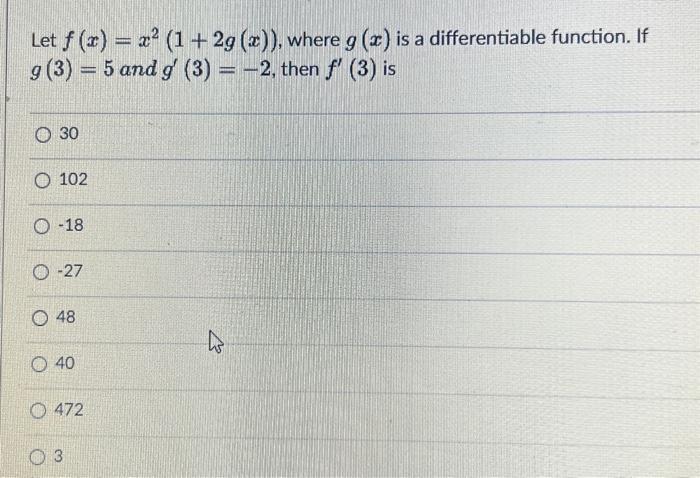Solved Let f(x)=x2(1+2g(x)), where g(x) is a differentiable | Chegg.com