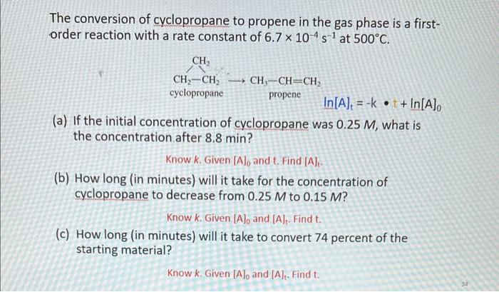 Solved The conversion of cyclopropane to propene in the gas | Chegg.com