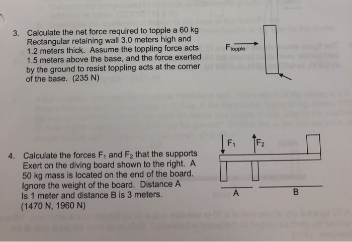 Solved Ftopplo 3. Calculate the net force required to topple | Chegg.com