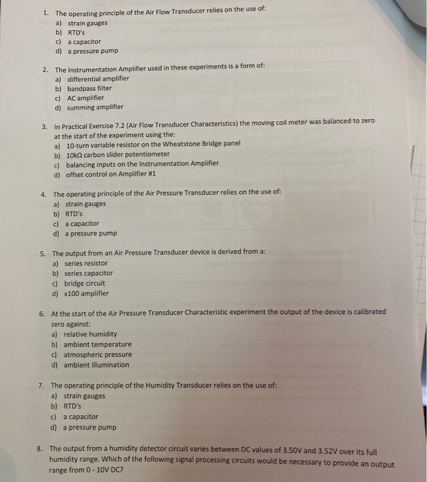 1. The operating principle of the Air Flow Transducer | Chegg.com