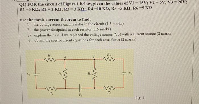 Solved use the mesh-current theorem to find: 1 - the voltage | Chegg.com
