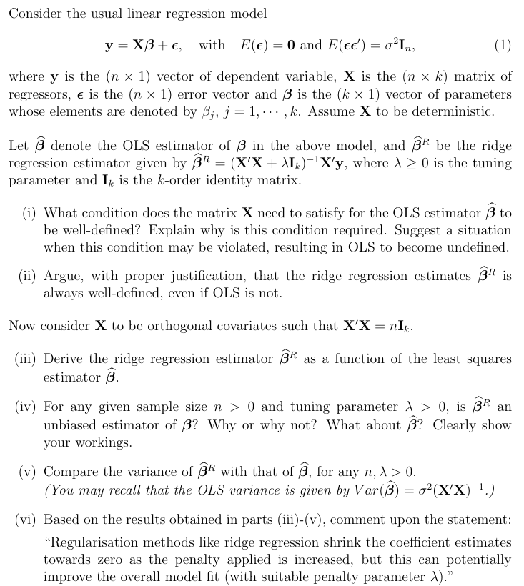 Solved Consider the usual linear regression modely=xβ+εlon, | Chegg.com