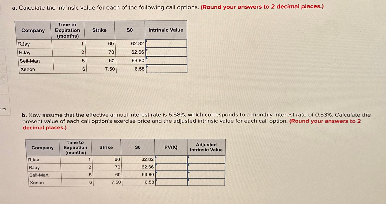 Solved a. ﻿Calculate the intrinsic value for each of the | Chegg.com