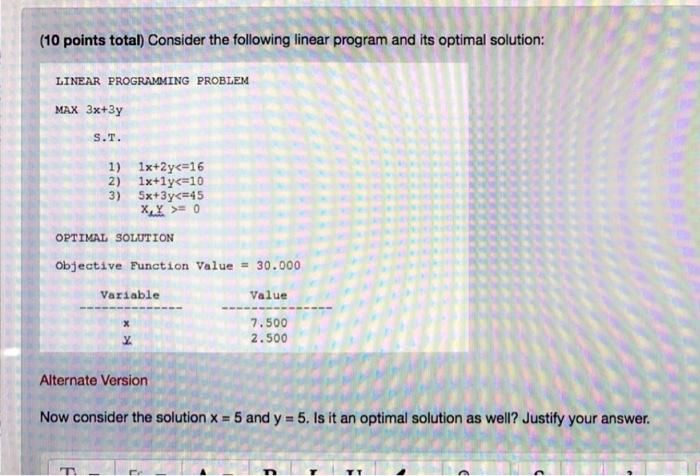 Solved (10 points total) Consider the following linear | Chegg.com