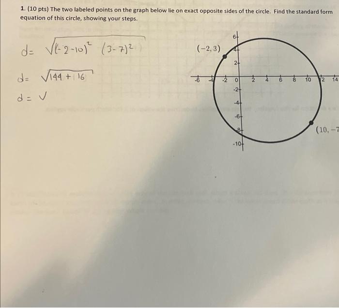 Solved 1. (10 pts) The two labeled points on the graph below | Chegg.com