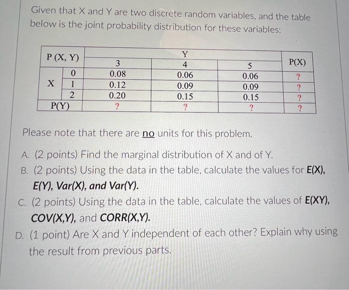 Solved Given that X and Y are two discrete random variables, | Chegg.com