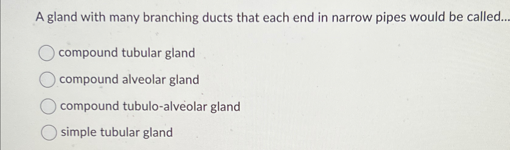 Solved A gland with many branching ducts that each end in | Chegg.com
