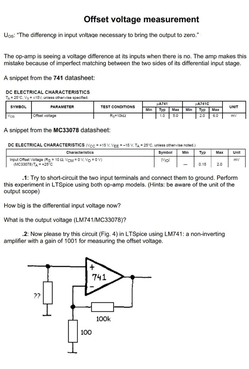 Solved Offset voltage measurement Uos: “The difference in | Chegg.com