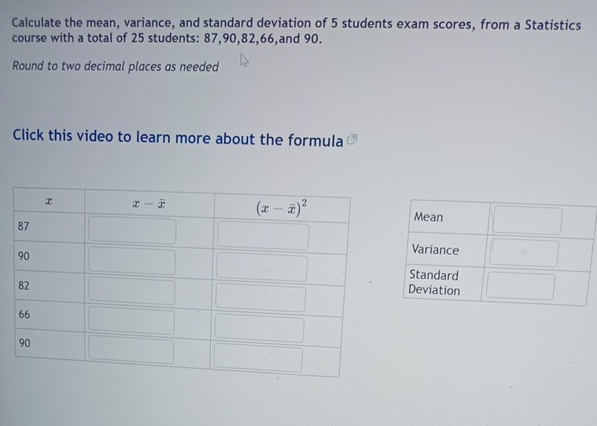 Calculate the mean, variance, and standard deviation | Chegg.com