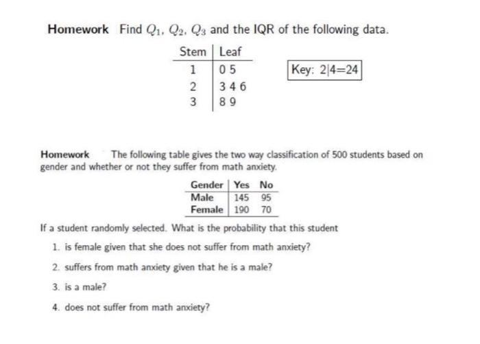 Solved Homework Find Q1, Q2, Q3 and the IQR of the following | Chegg.com