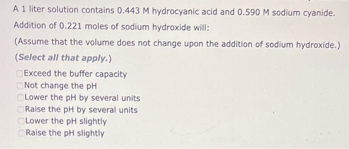 Solved A 1 liter solution contains 0.443M hydrocyanic acid | Chegg.com