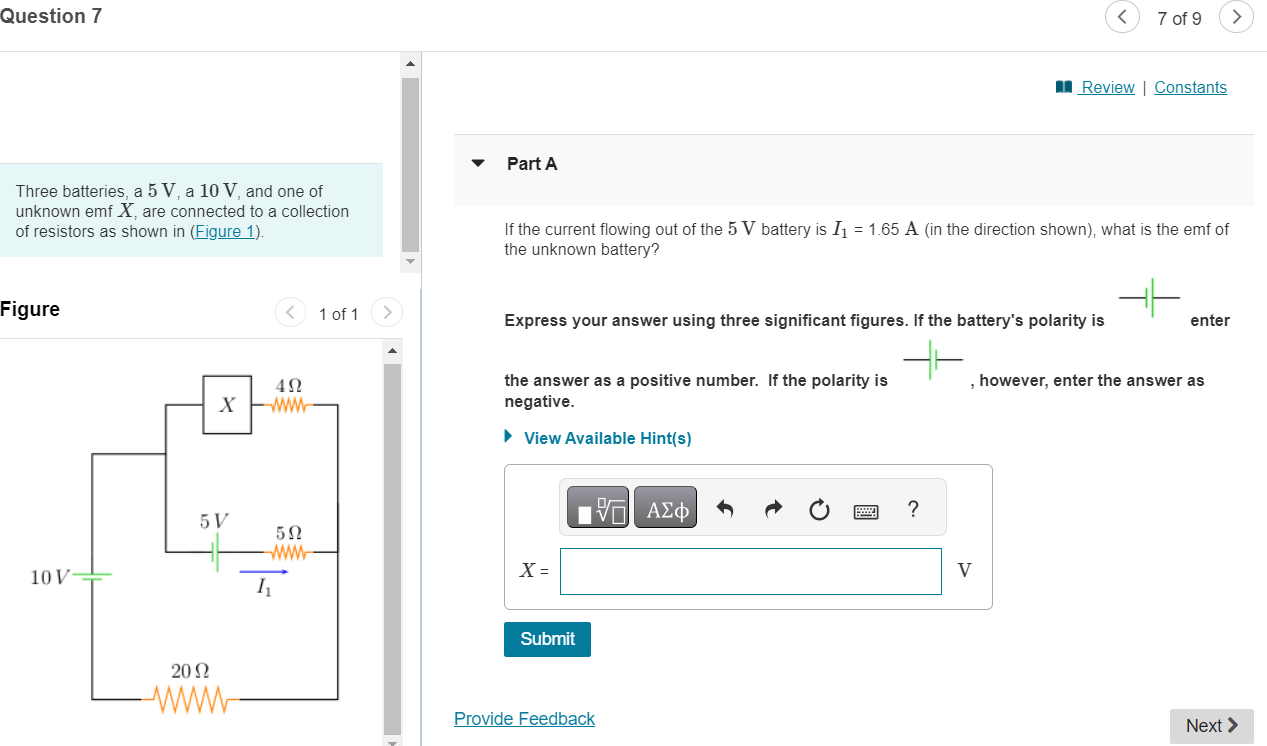 Solved Three batteries, a 5V, ﻿a 10V, ﻿and one ofunknown emf | Chegg.com