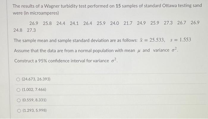 Solved The results of a Wagner turbidity test performed on | Chegg.com