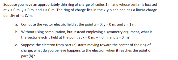 Solved Suppose you have an appropriately thin ring of charge | Chegg.com