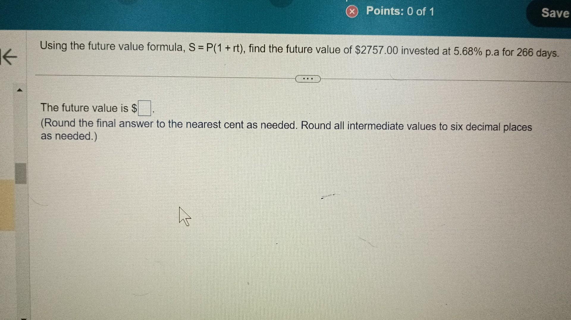 Solved Using the future value formula, S=P(1+rt), find the | Chegg.com