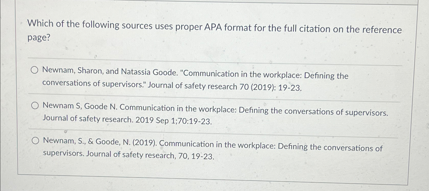 Solved Which of the following sources uses proper APA format | Chegg.com