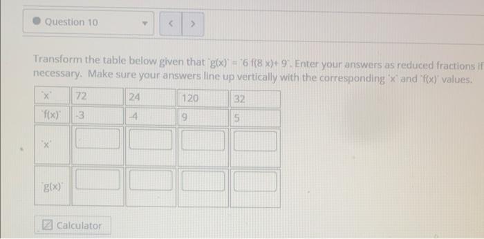 Solved Question 10 > Transform the table below given that | Chegg.com