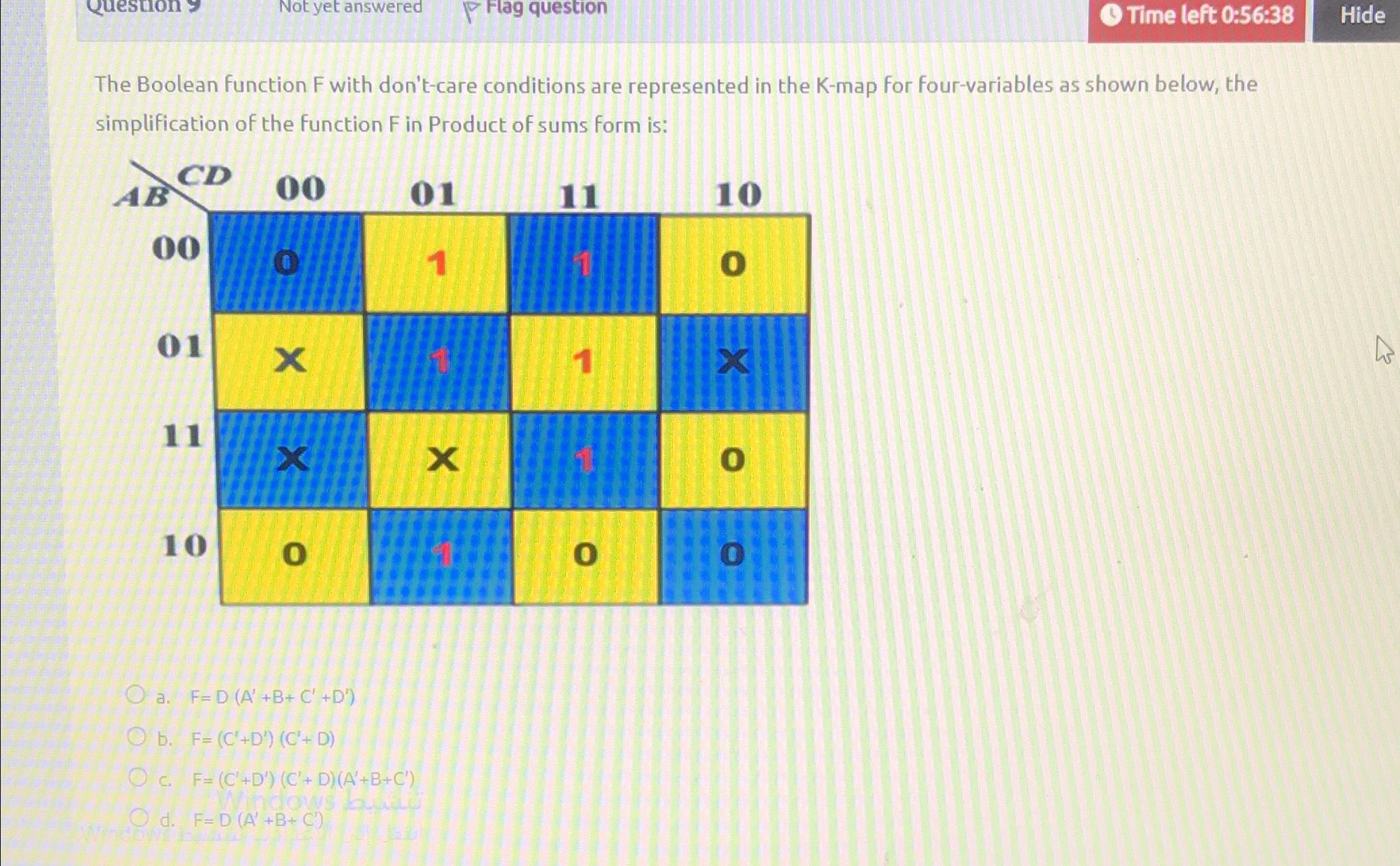 Solved The Boolean Function F With Don T Care Conditions Are