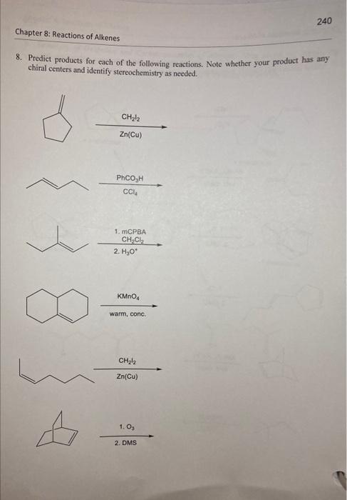 Solved 8. Predict products for each of the following | Chegg.com