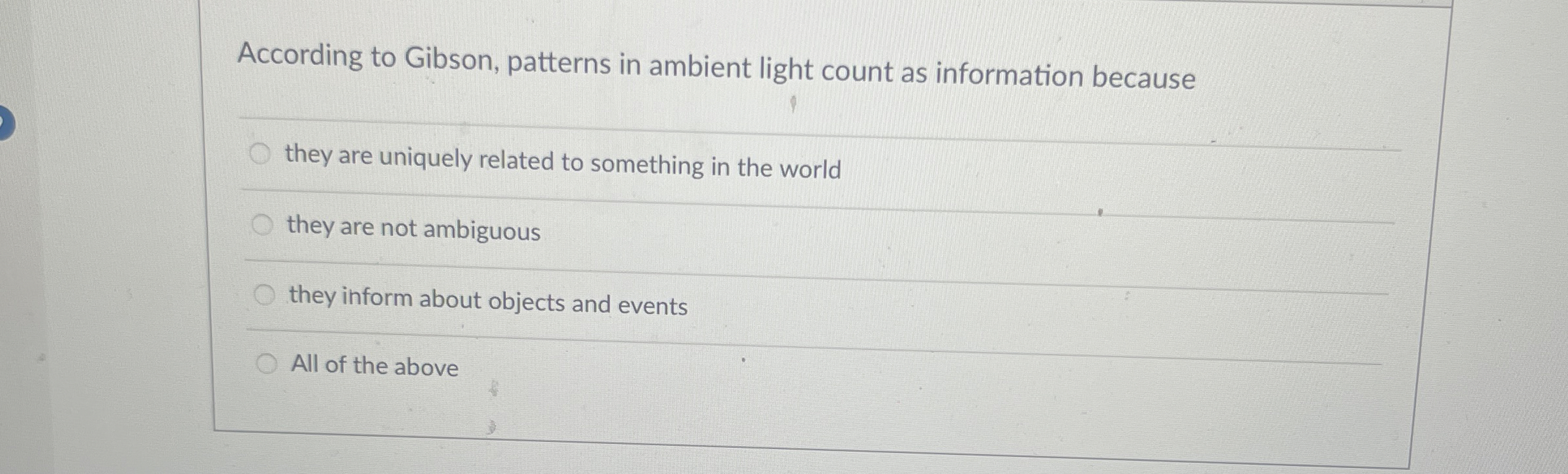 Solved According to Gibson, patterns in ambient light count | Chegg.com