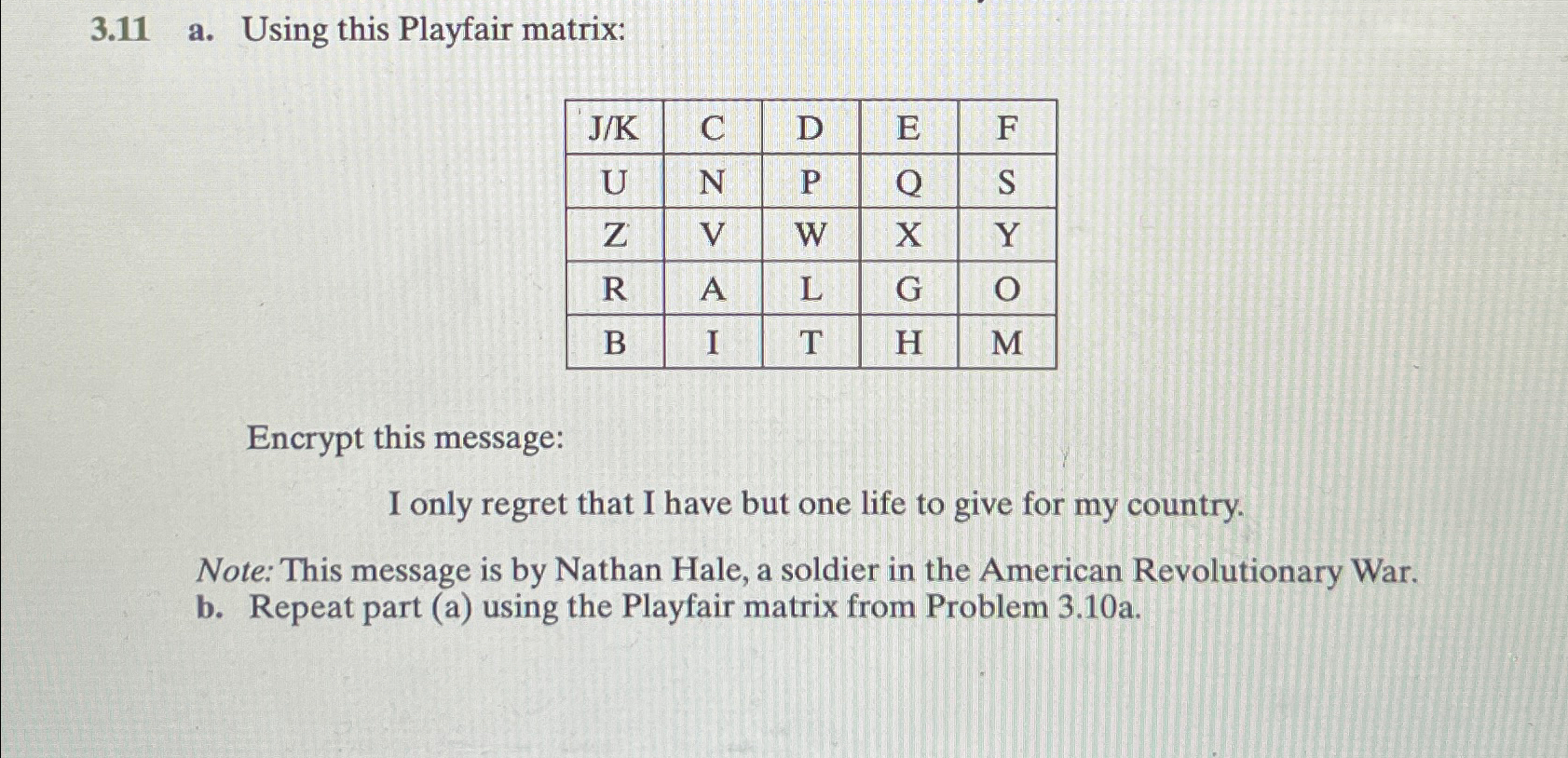 Solved 3.11 ﻿a. ﻿Using this Playfair | Chegg.com