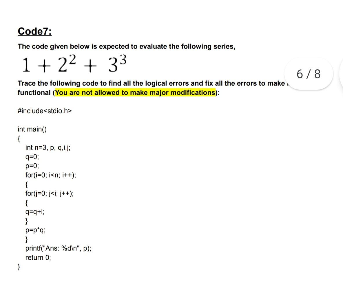 Solved Fix the codes and trace the output (by hand) C | Chegg.com
