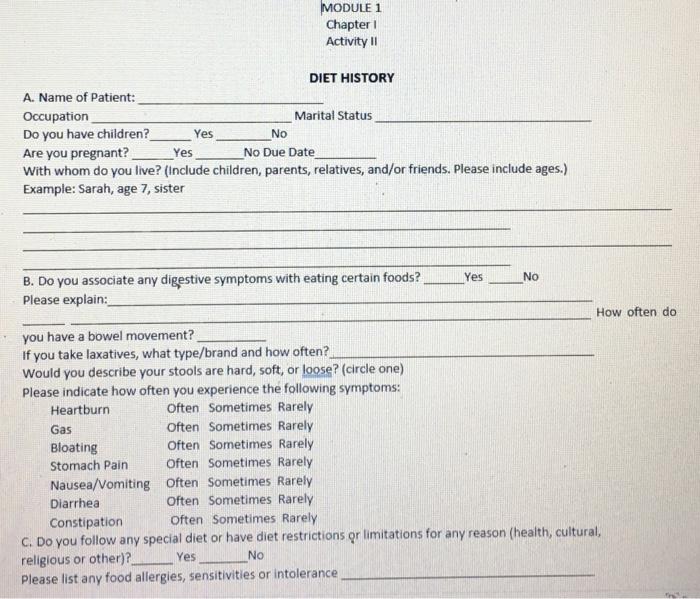 Directions: 1. Using the "Diet History | Chegg.com