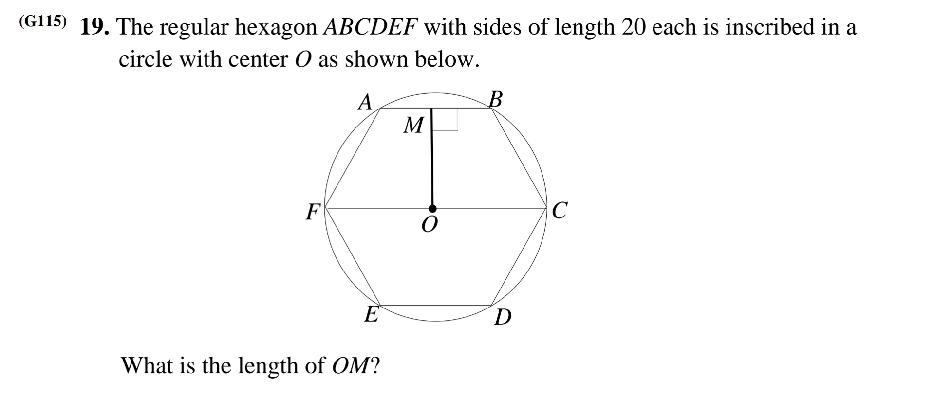 Solved The regular hexagon ABCDEF with sides of length 20 | Chegg.com