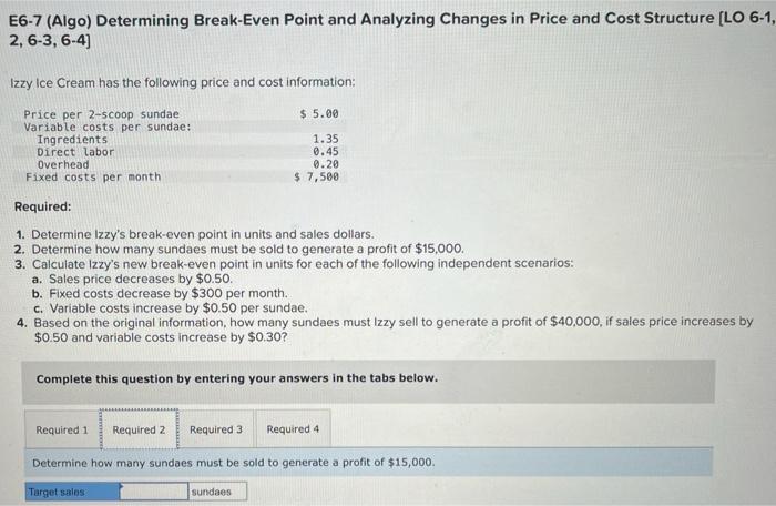 Solved E6-7 (Algo) Determining Break-Even Point and | Chegg.com