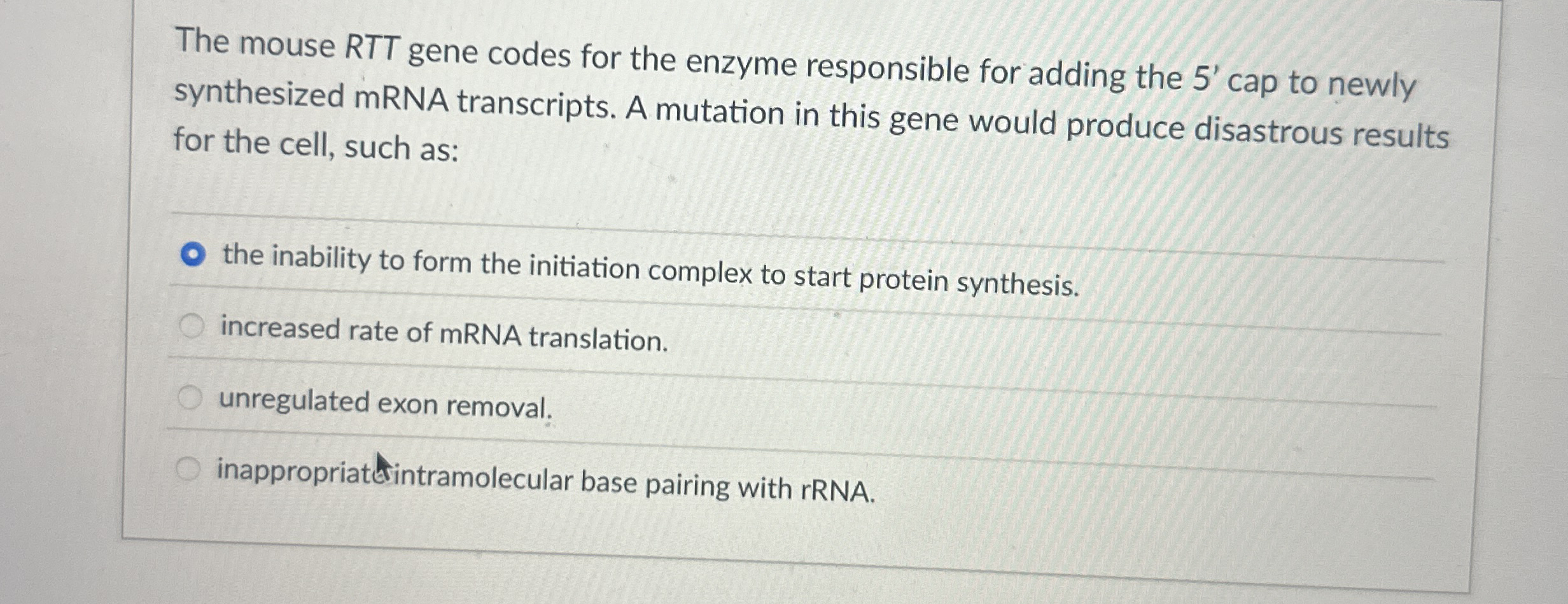 Solved The mouse RTT gene codes for the enzyme responsible | Chegg.com