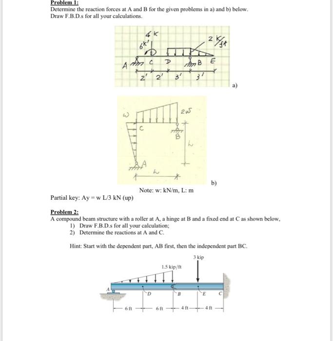 Solved by an EXPERT Determine the reaction forces at A and B for the | Chegg.com