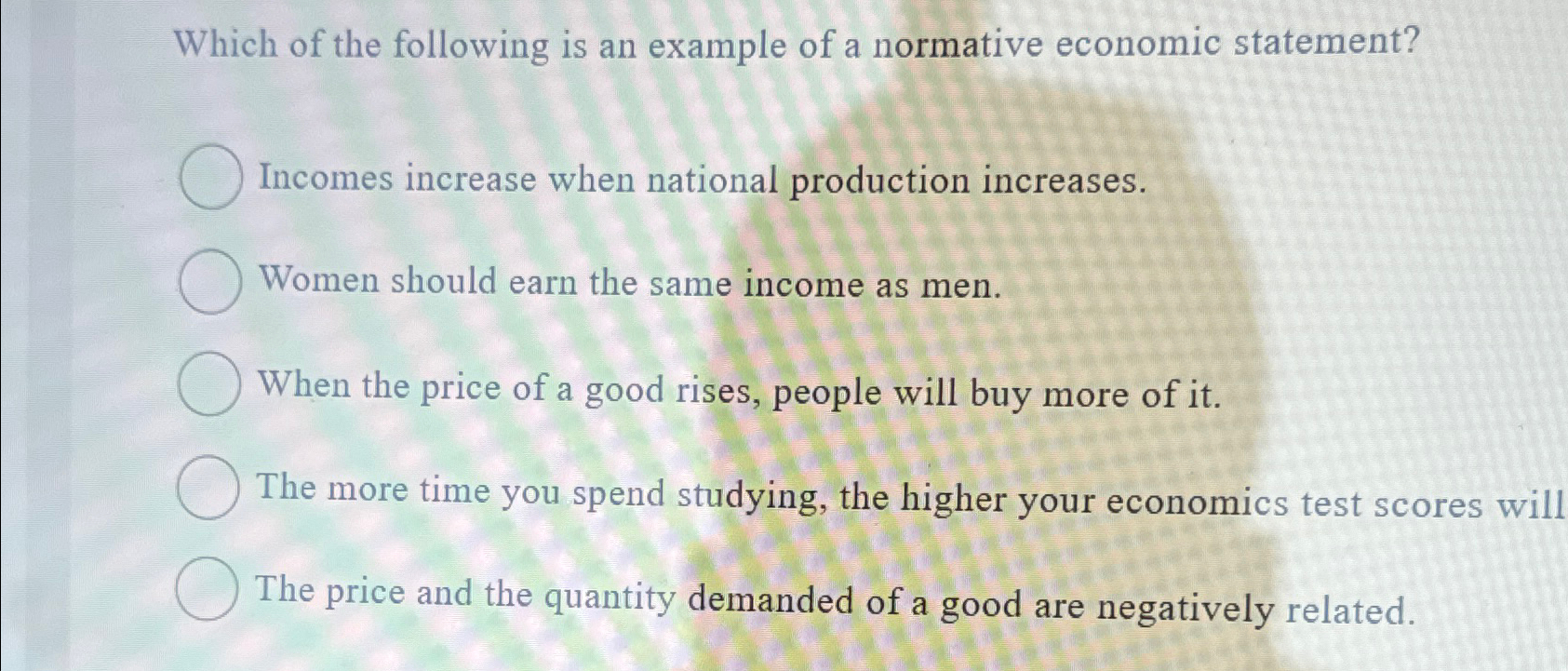 Solved Which of the following is an example of a normative | Chegg.com