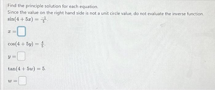 Solved Find the principle solution for each equation. Since | Chegg.com
