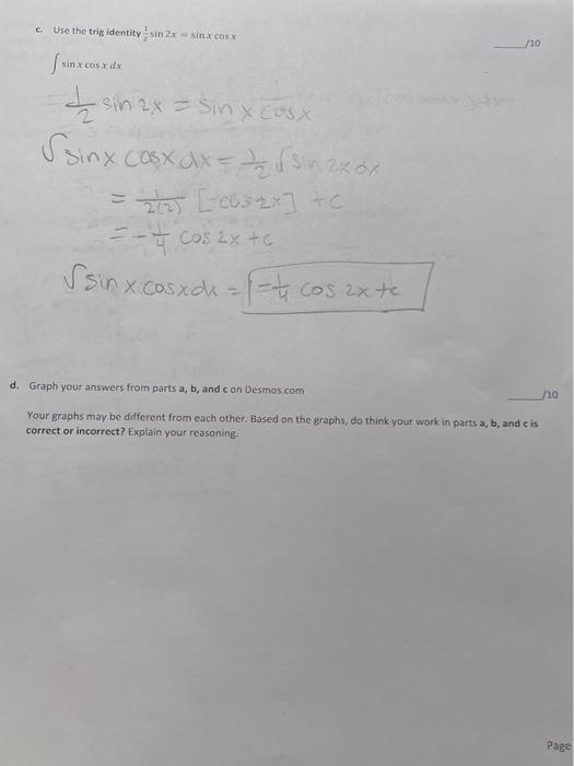 Solved c. Use the trig identitysin 2x = sin x cos x /10 sinx | Chegg.com