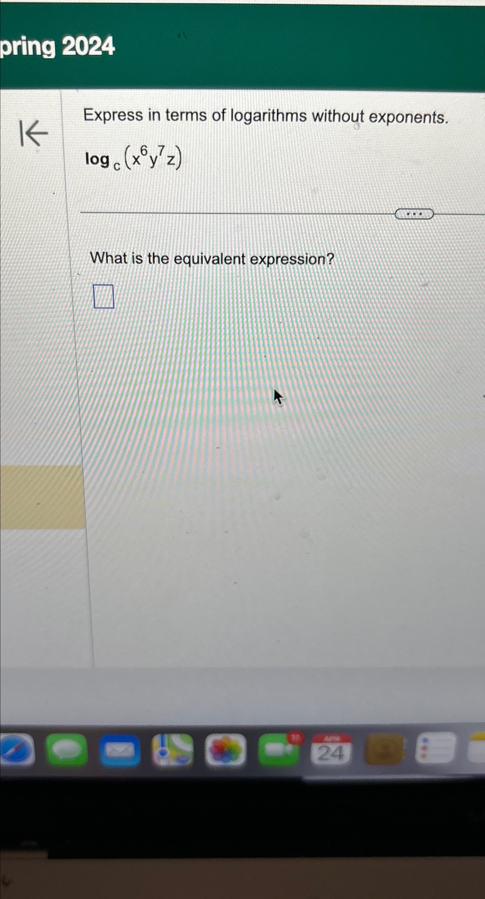Solved pring 2024Express in terms of logarithms without | Chegg.com