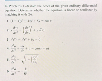 Solved In Problems 1-8 ﻿state the order of the given | Chegg.com