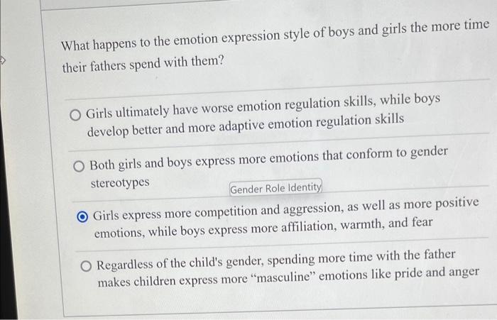 Solved What happens to the emotion expression style of boys | Chegg.com