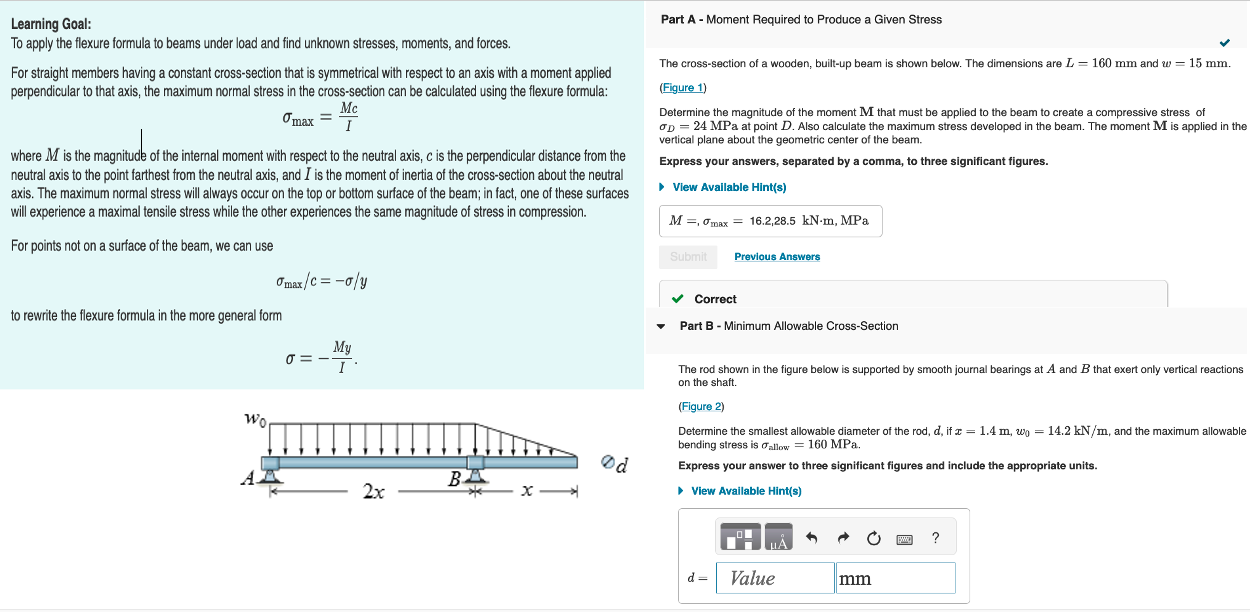 Solved Learning Goal:To apply the flexure formula to beams | Chegg.com