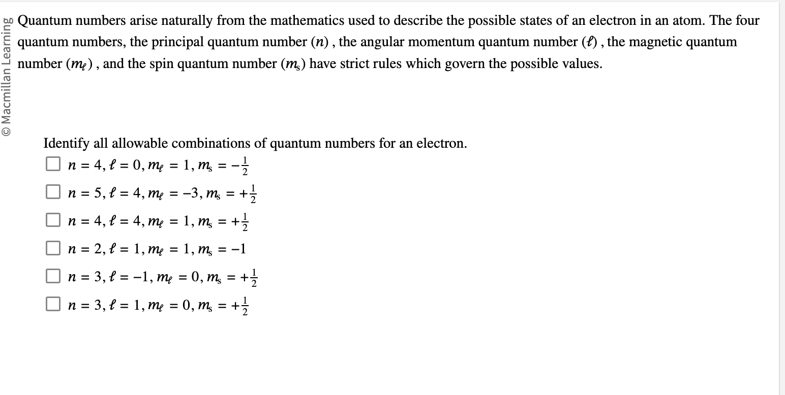 Solved Quantum numbers arise naturally from the mathematics | Chegg.com