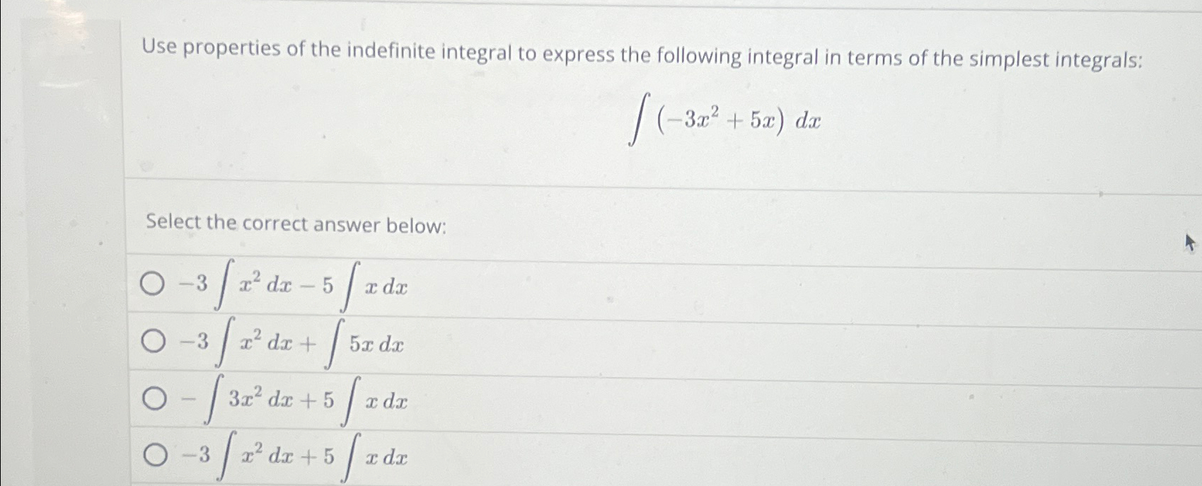 Solved Use properties of the indefinite integral to express | Chegg.com