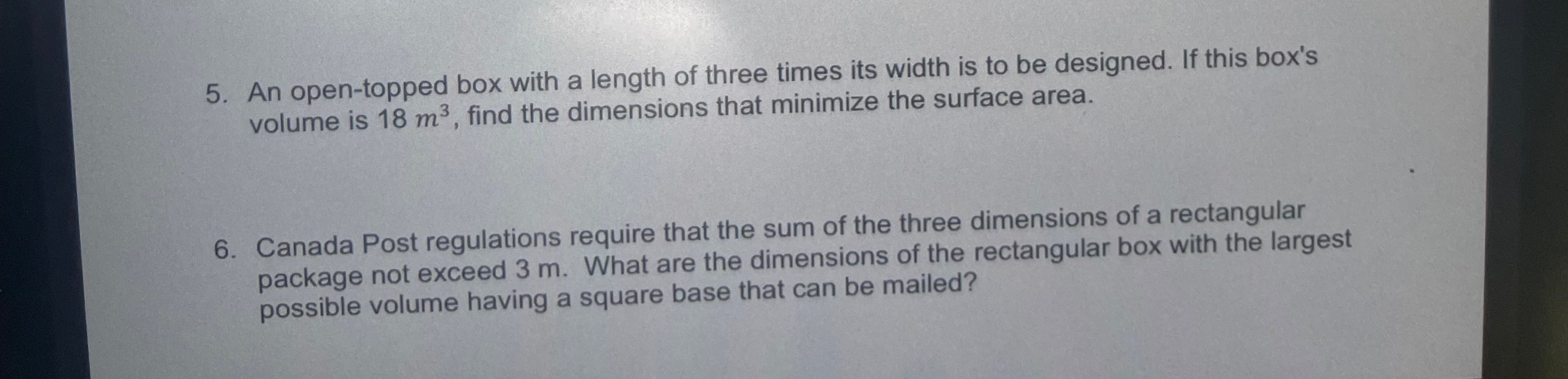 Solved An open-topped box with a length of three times its | Chegg.com