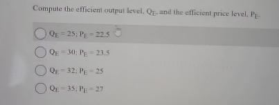 Solved Compute the efficient output level. QE, ﻿and the | Chegg.com