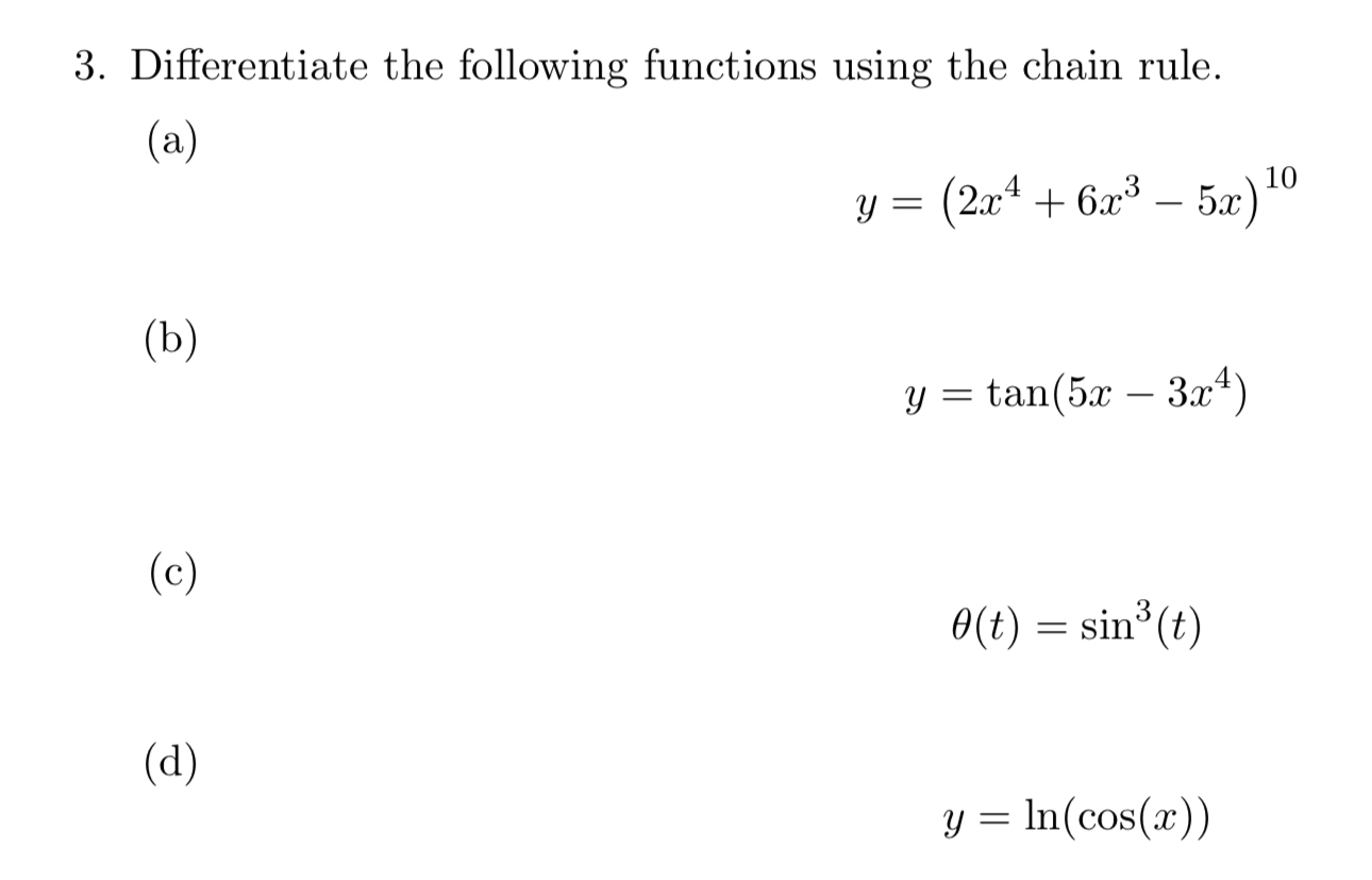 Solved 3. ﻿Differentiate the following functions using the | Chegg.com