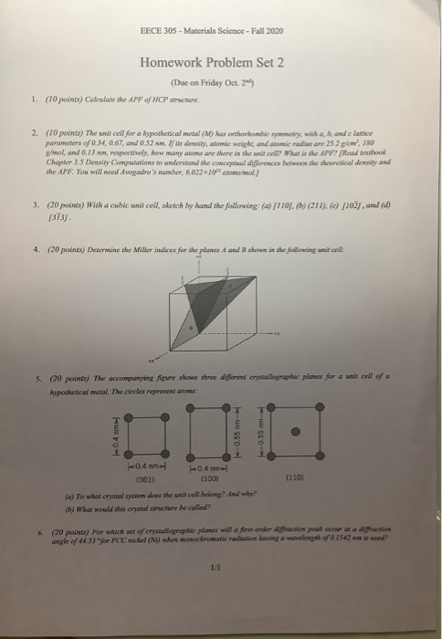 Solved Eece 305 Materials Science Fall 2020 Homework 
