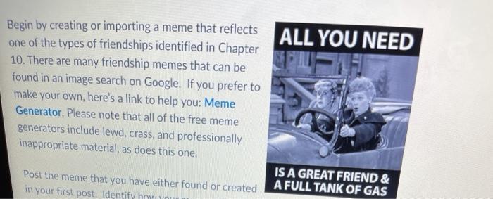 Solved ALL YOU NEED Begin by creating or importing a meme | Chegg.com