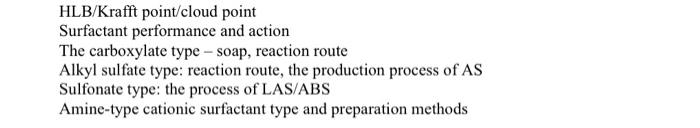 Solved HLB/Krafft point/cloud point Surfactant performance | Chegg.com